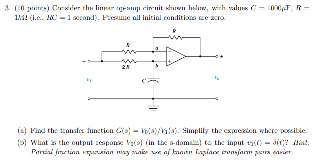 Solved 3. (10 points) Consider the linear op-amp circuit | Chegg.com