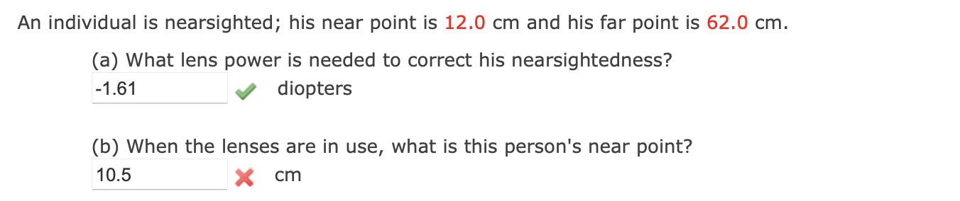 Solved An individual is nearsighted; his near point is 12.0 | Chegg.com