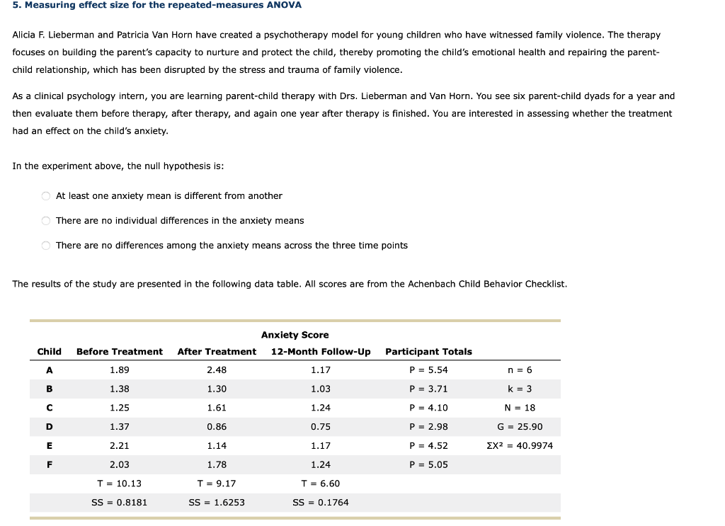Solved 5. Measuring effect size for the repeated-measures | Chegg.com