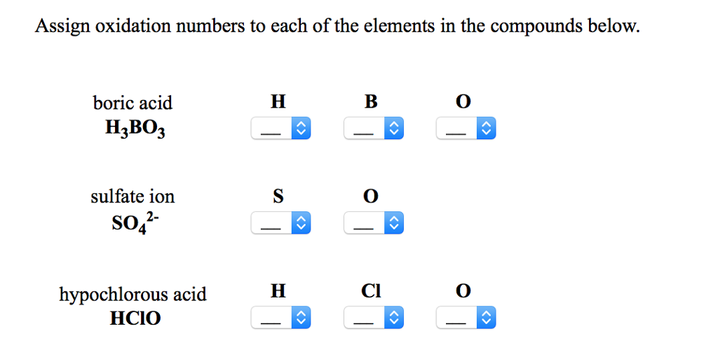 Solved Assign oxidation numbers to each of the elements in | Chegg.com