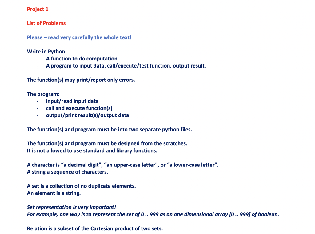 Solved Project 1 List of Problems Please - read very | Chegg.com