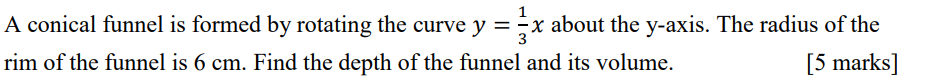 Solved A conical funnel is formed by rotating the curve | Chegg.com