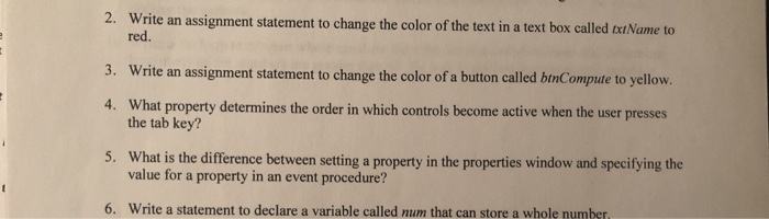 Solved 2. Write an assignment statement to change the color | Chegg.com