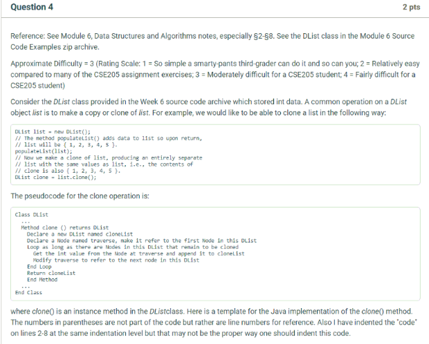 Solved Question 4 2 pts Reference: See Module 6, Data | Chegg.com
