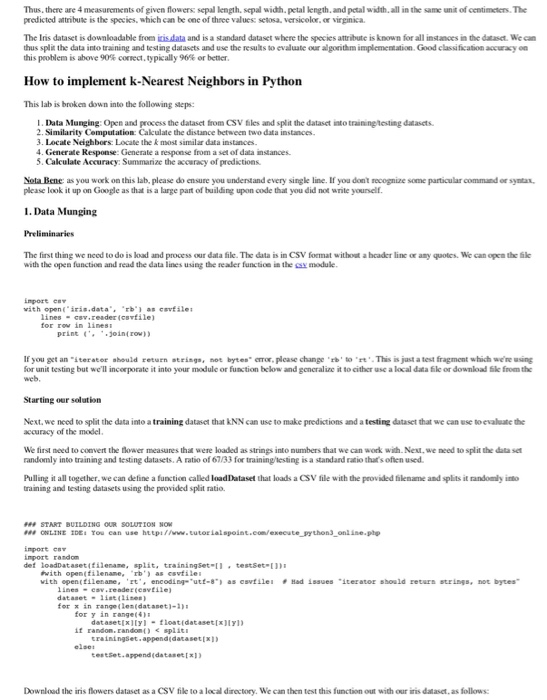 Questions for KNN in python)- Problem 1) a)-On | Chegg.com