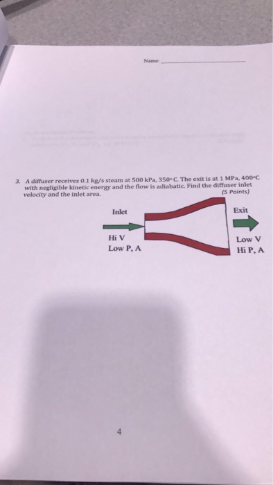 Solved A diffuser receives 0.1 kg/s steam at kPa. 350^degree | Chegg.com