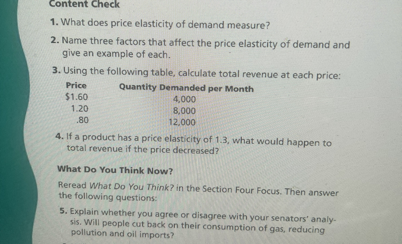1. What does price elasticity of demand measure? 2. | Chegg.com