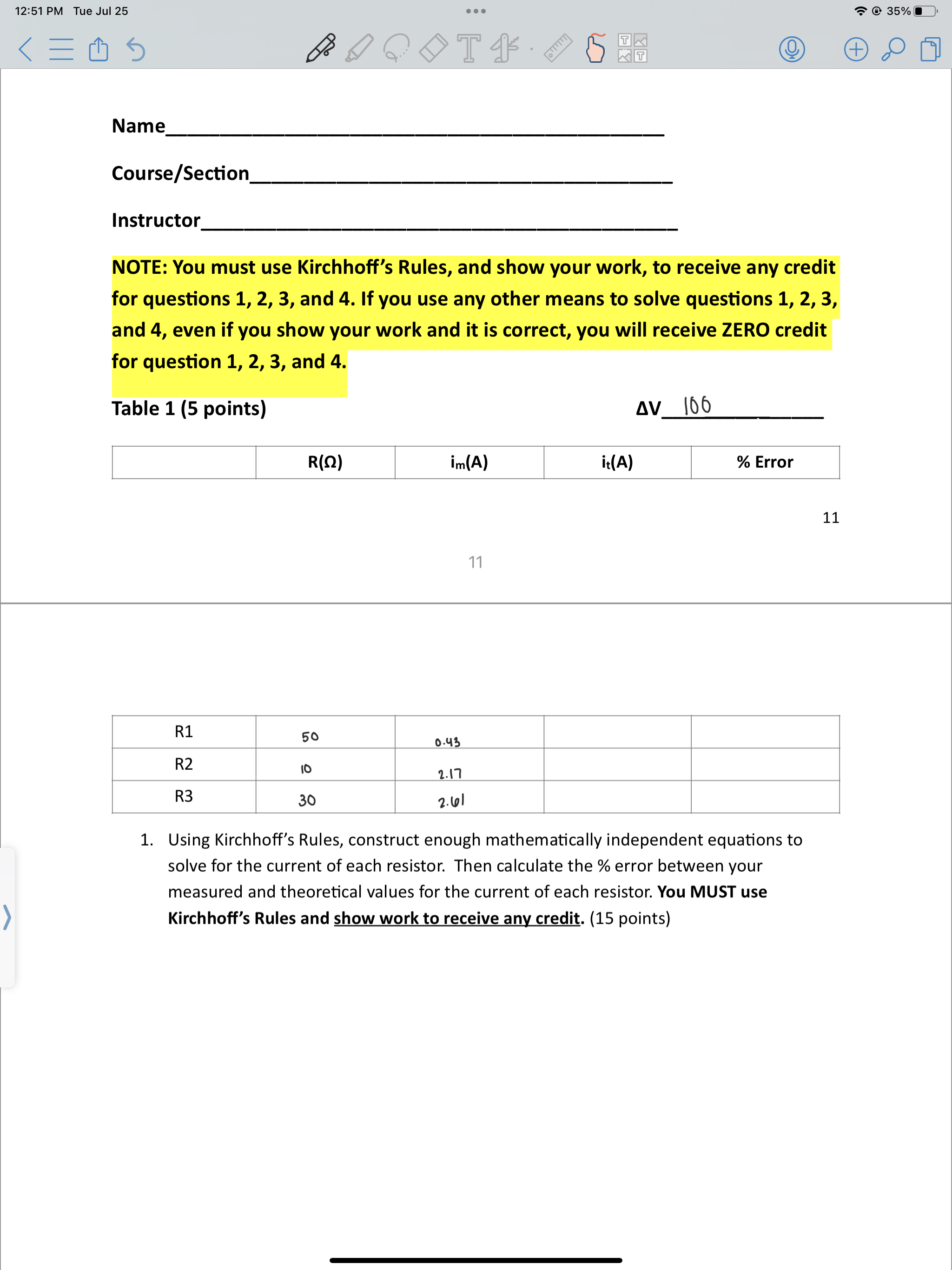 Using Kirchhoff’s Rules, construct enough | Chegg.com