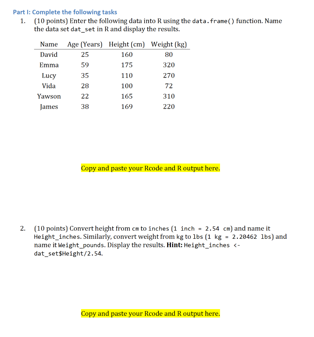 Solved Part I: Complete the following tasks(10 ﻿points) | Chegg.com