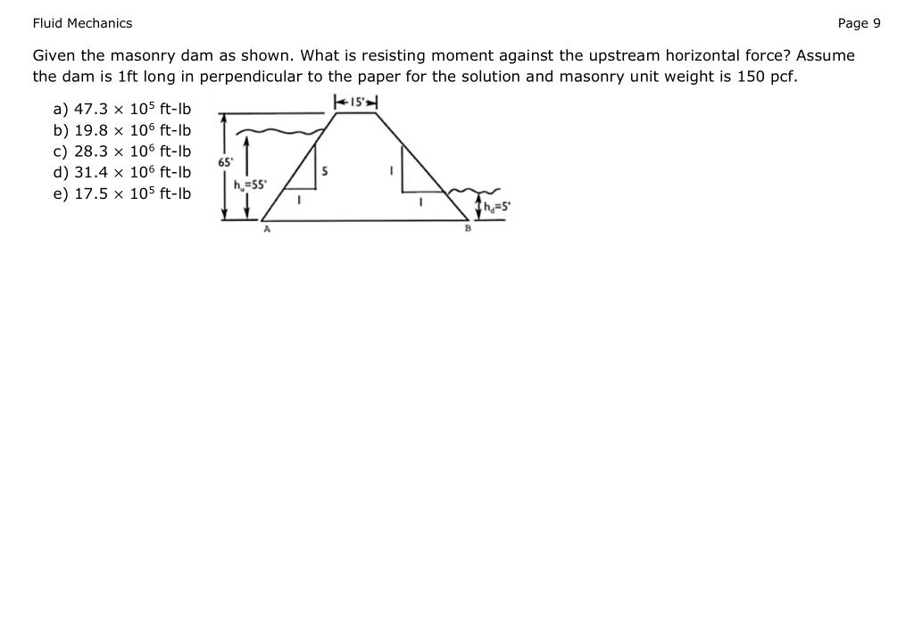 Solved Fluid Mechanics Page 9 Given the masonry dam as | Chegg.com