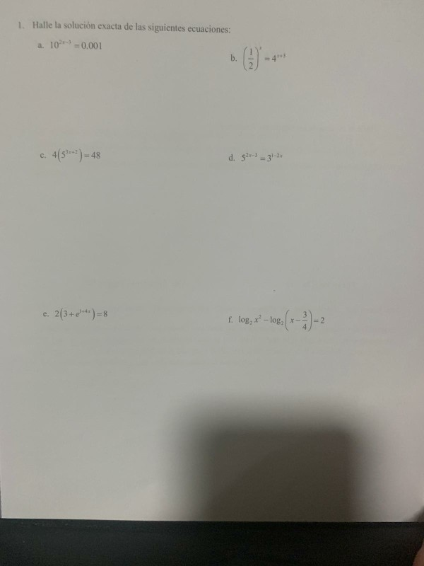 Solved 1. Halle la solución exacta de las siguientes | Chegg.com