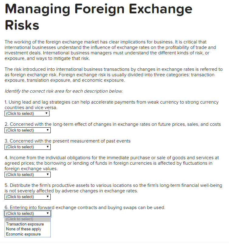 Solved Managing Foreign Exchange Risks The working of the | Chegg.com