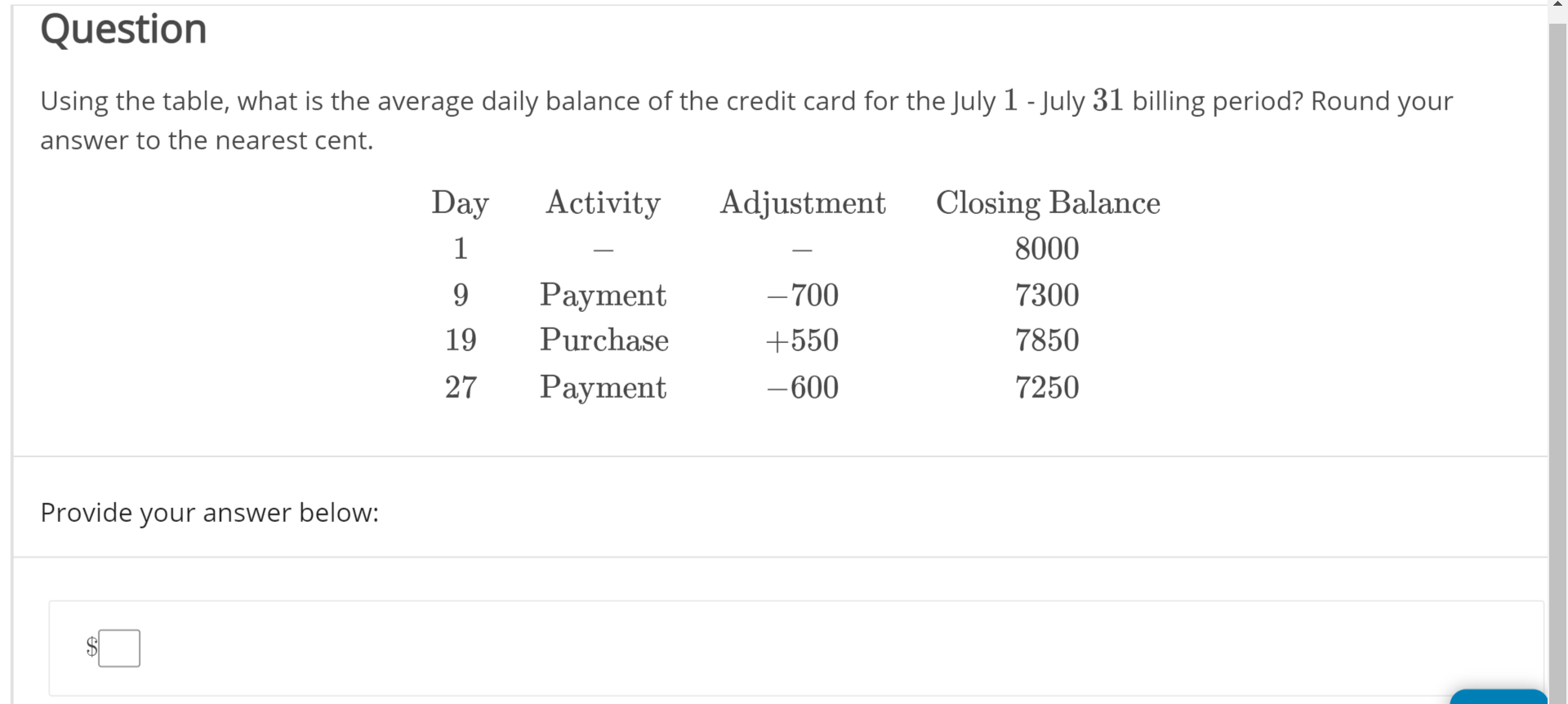 Solved Question Using the table, what is the average daily | Chegg.com
