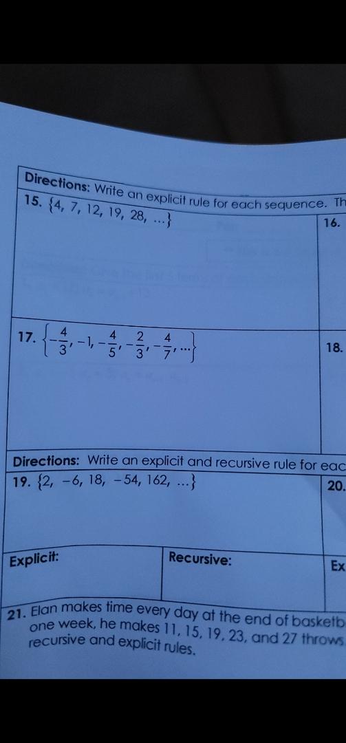 Solved Directions: Write an explicit rule for each sequence. | Chegg.com