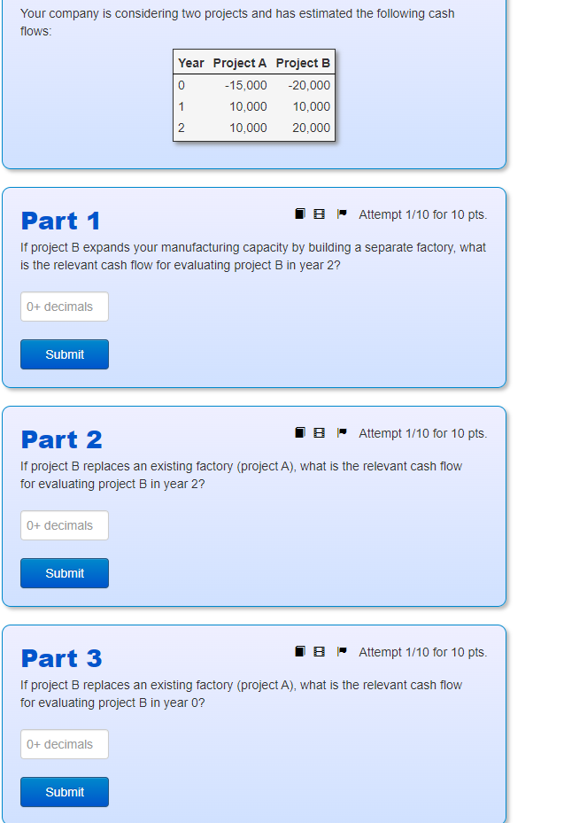 Solved Your company is considering two projects and has | Chegg.com