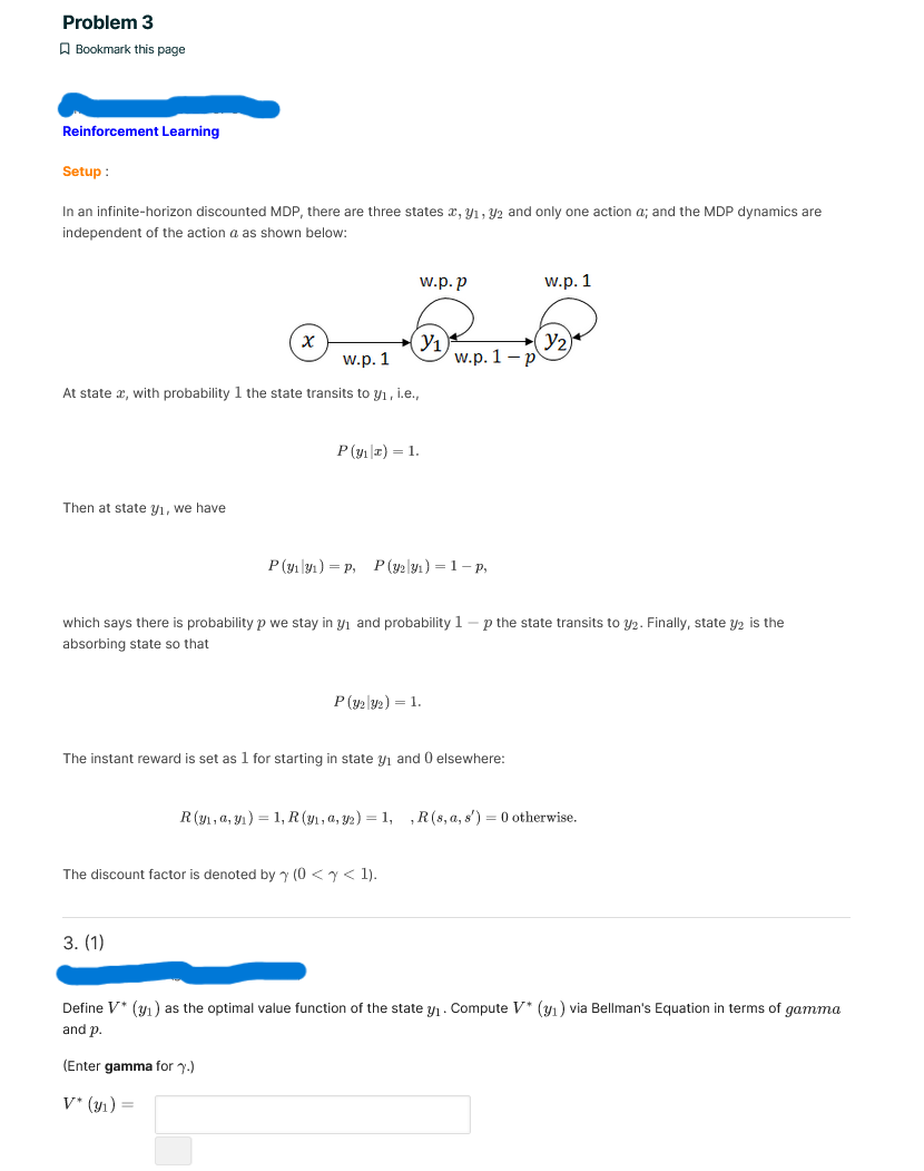 Solved Problem 3 Q Bookmark this page Reinforcement Learning | Chegg.com