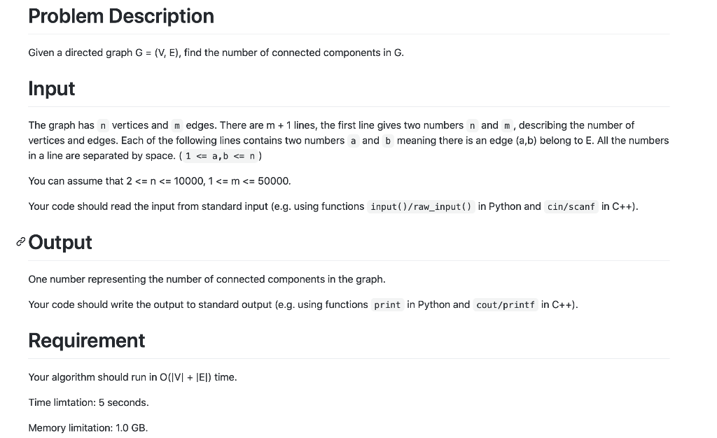 Solved Problem Description Given a directed graph G = (V, | Chegg.com