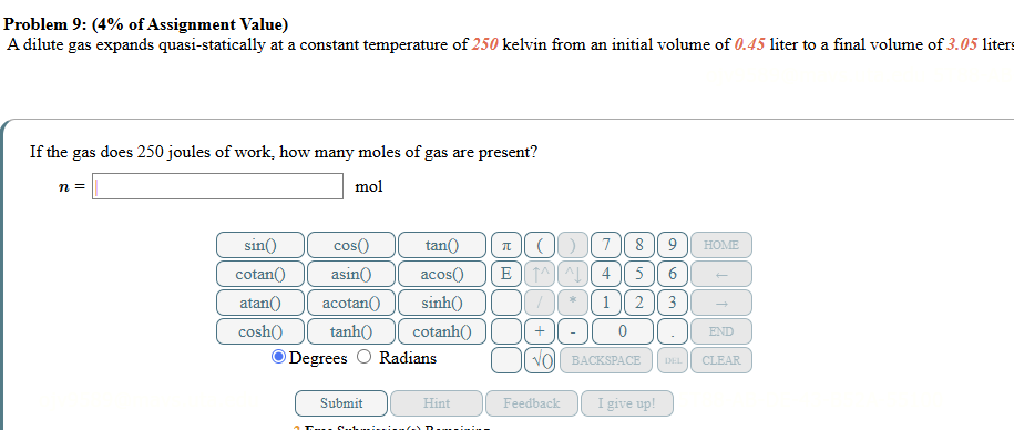 Solved Problem 9: (4\% ﻿of Assignment Value)A dilute gas | Chegg.com