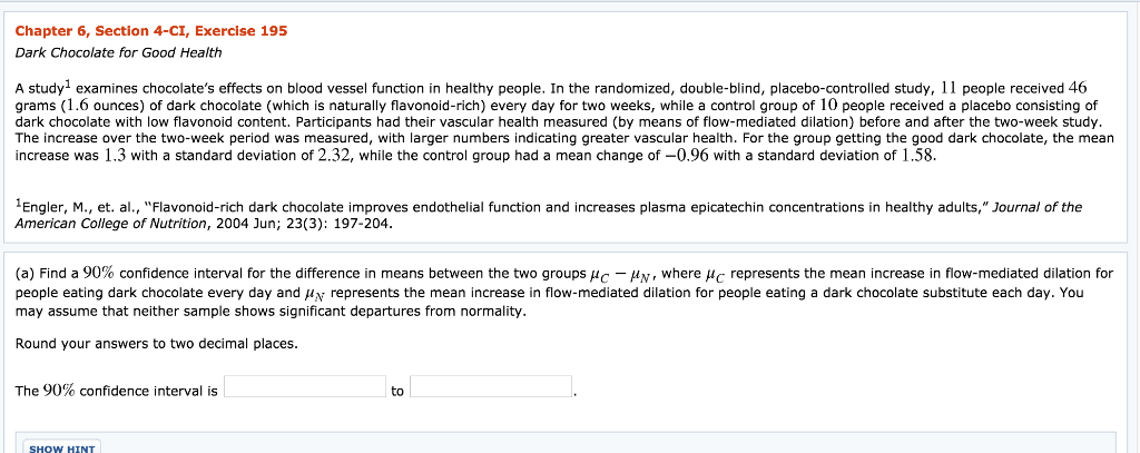 Solved Chapter 6, Section 4-CI, Exercise 195 Dark Chocolate | Chegg.com