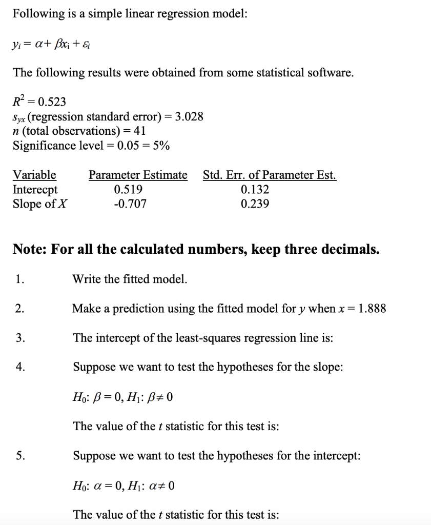 Solved Following is a simple linear regression model: У— а+ | Chegg.com