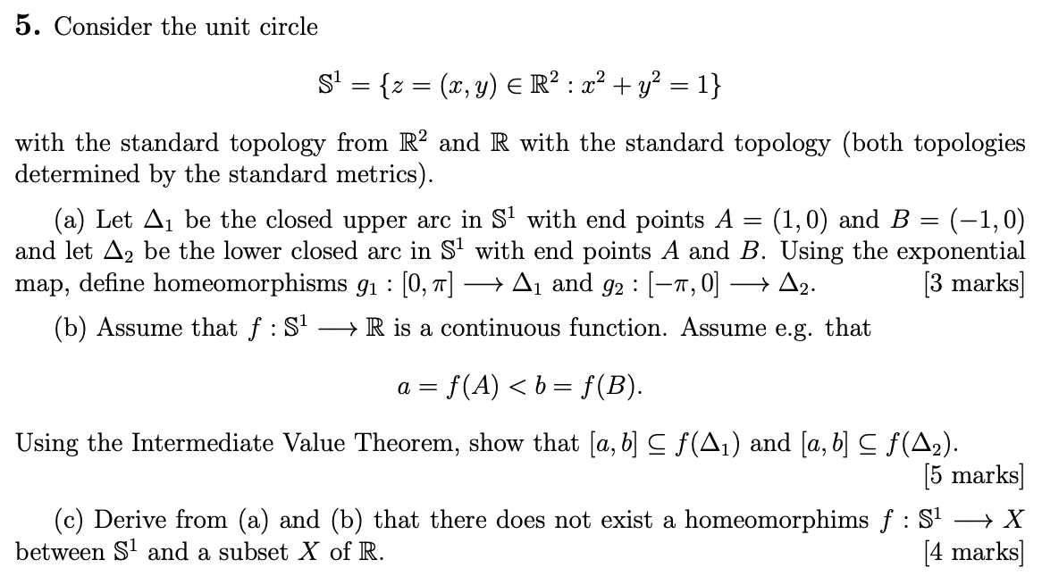 Solved 5 Consider The Unit Circle S1 {z X Y € R2 X2