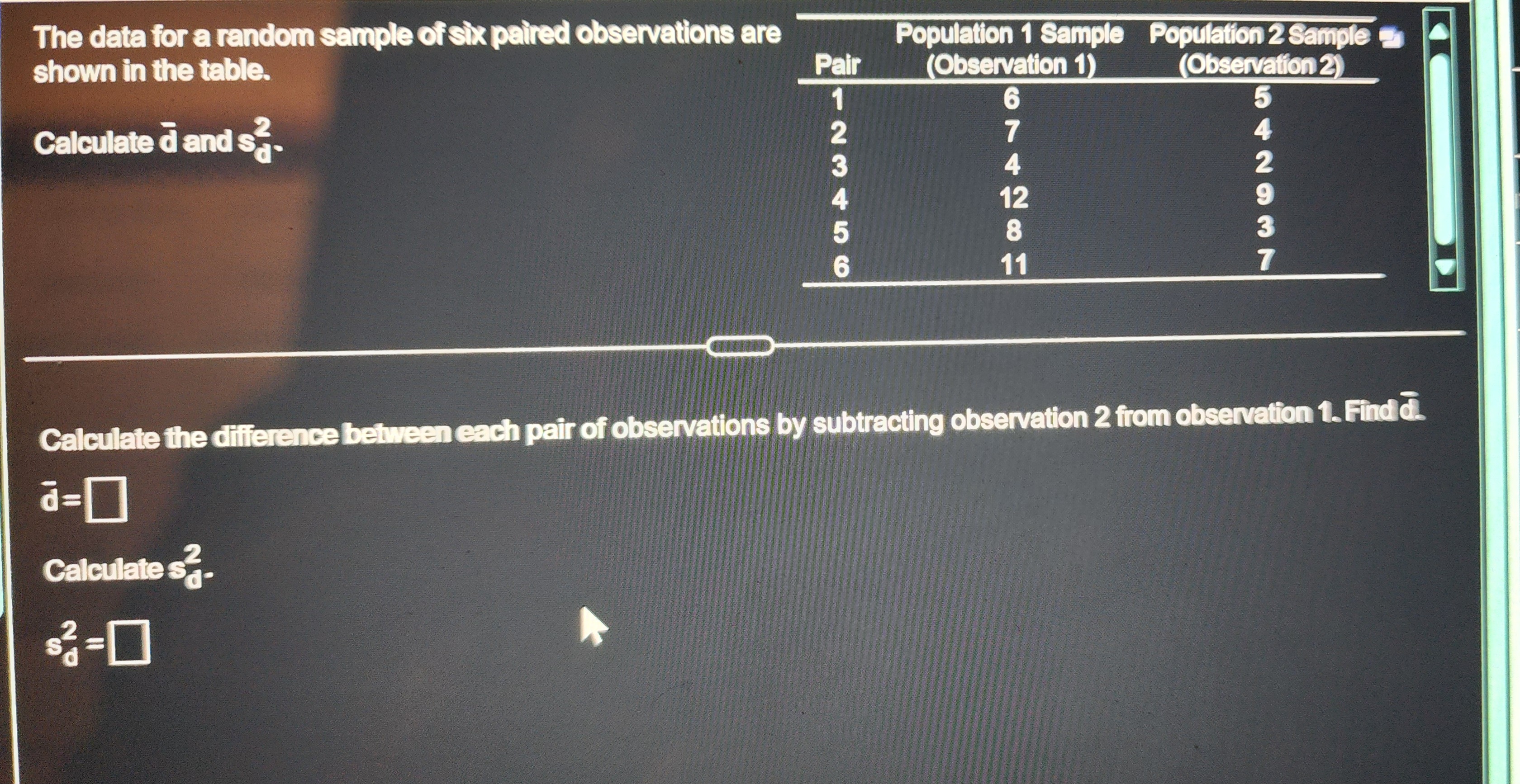 Solved The data for a random sample of six paired | Chegg.com