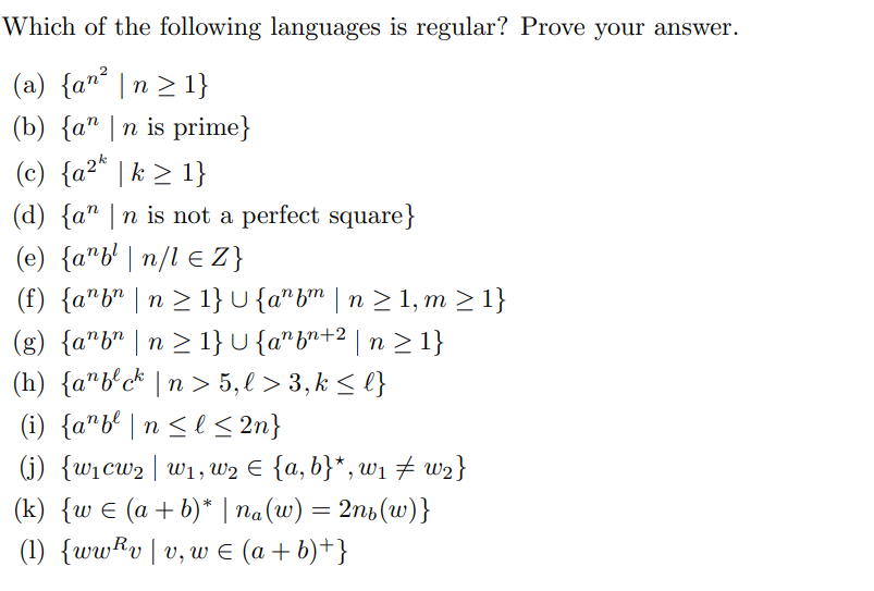 Solved Which of the following languages is regular? Prove | Chegg.com
