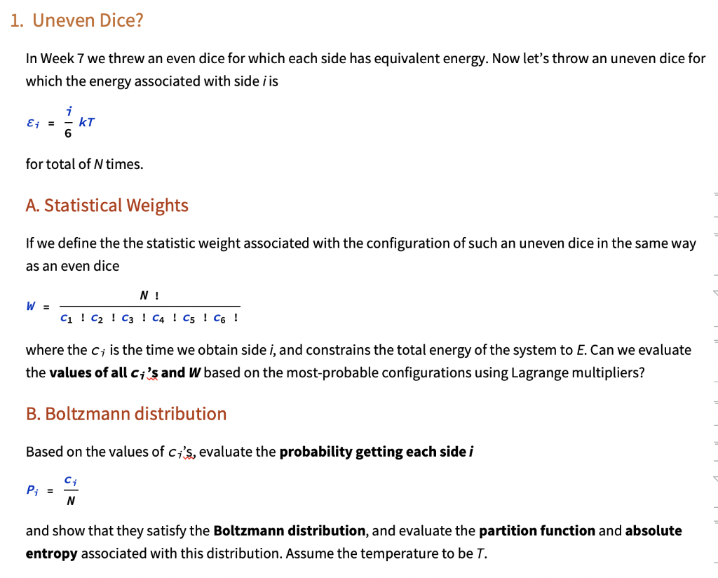 1. Uneven Dice? In Week 7 we threw an even dice for | Chegg.com