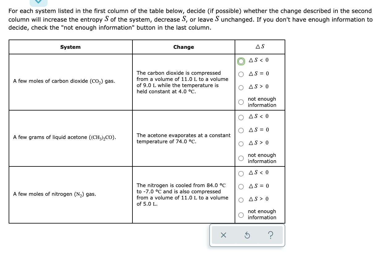 Solved Predicting qualitatively how entropy changes with | Chegg.com