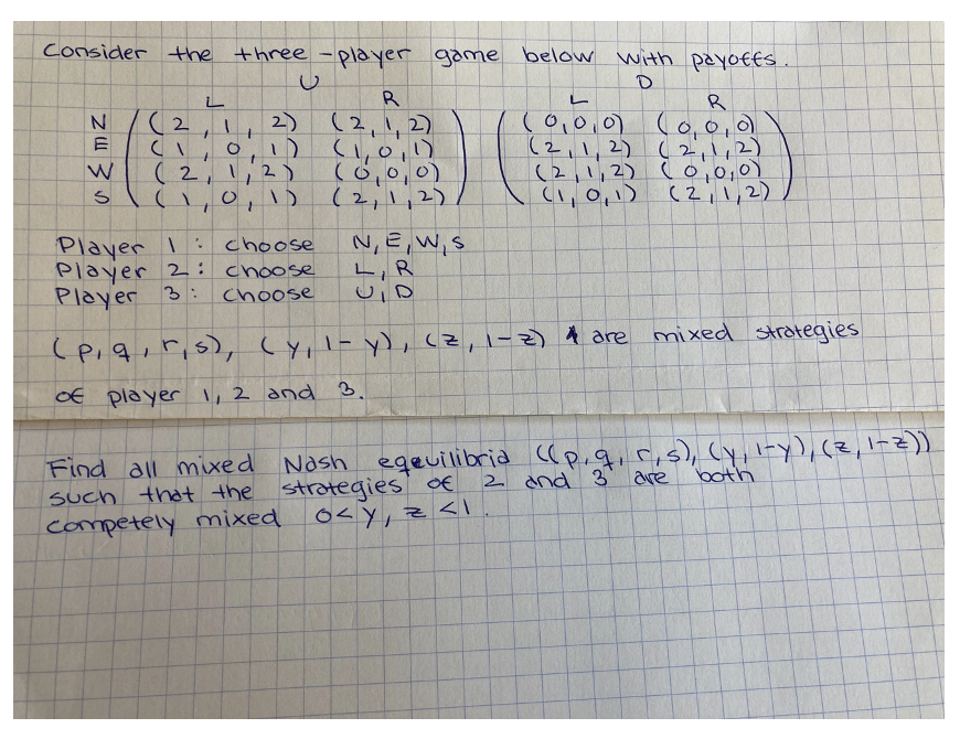 Consider the three-player game below with payoffs. | Chegg.com