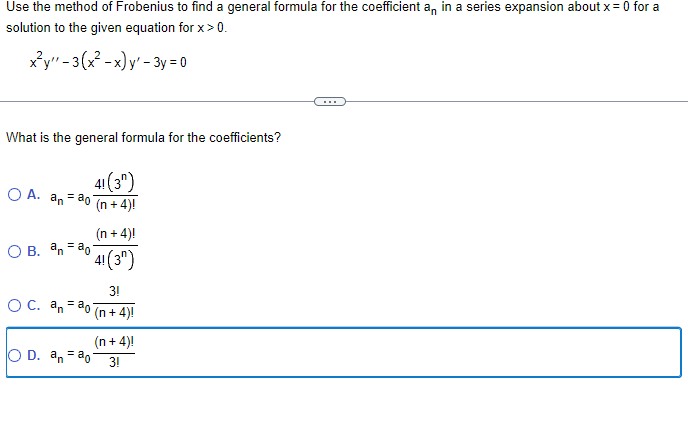 Solved Use the method of Frobenius to find a general formula | Chegg.com