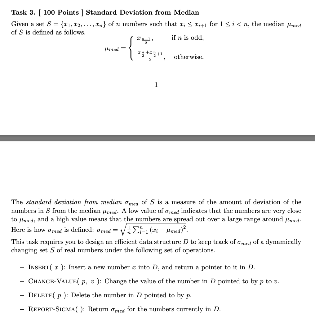 Solved Task 3. [ 100 Points ] Standard Deviation from Median | Chegg.com