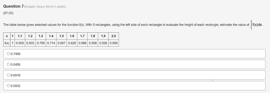 Solved Question 7 (Multiple Choice Worth 5 points) (07.03) | Chegg.com