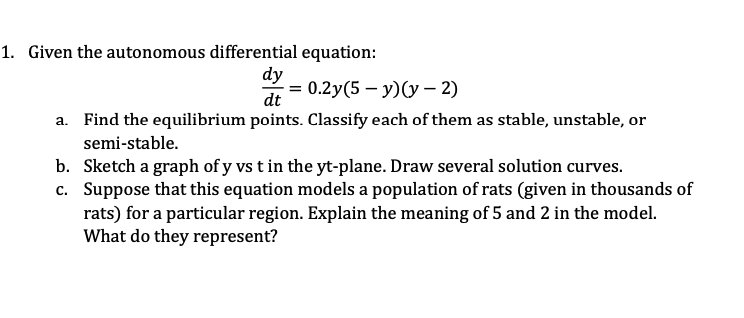 Given the autonomous differential | Chegg.com