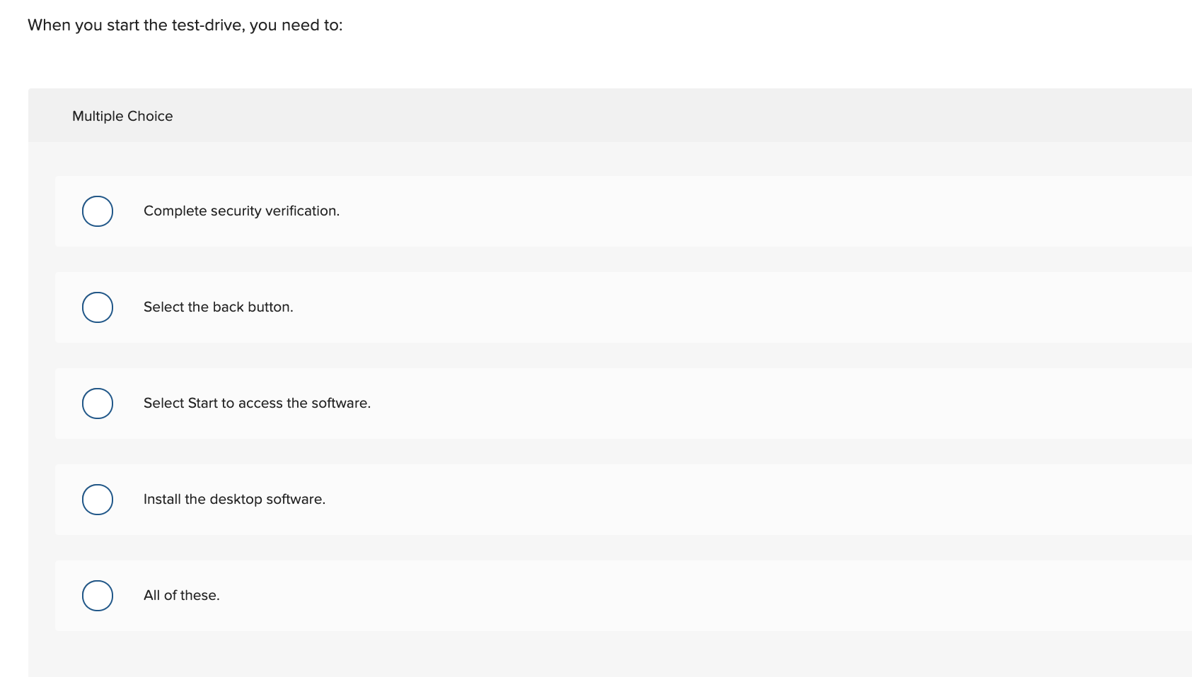 Solved When you start the test-drive, you need to: Multiple | Chegg.com