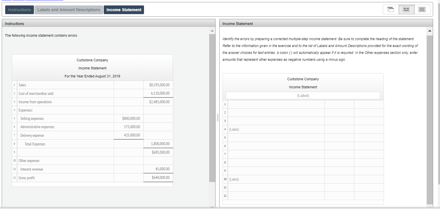 Solved Instructions Labels and Amount Descriptions Income | Chegg.com
