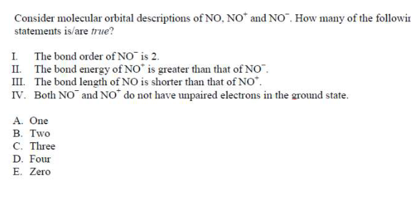 Solved Consider molecular orbital descriptions of NO,NO+and | Chegg.com