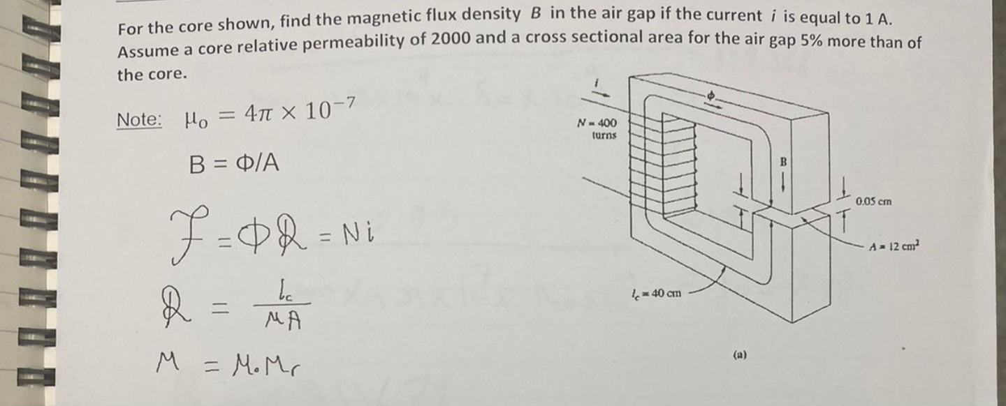Solved For the core shown, find the magnetic flux density B | Chegg.com