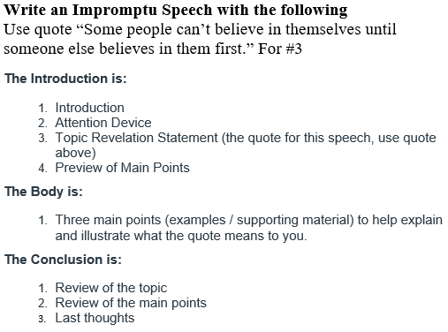 Write an Impromptu Speech with the followingUse quote | Chegg.com