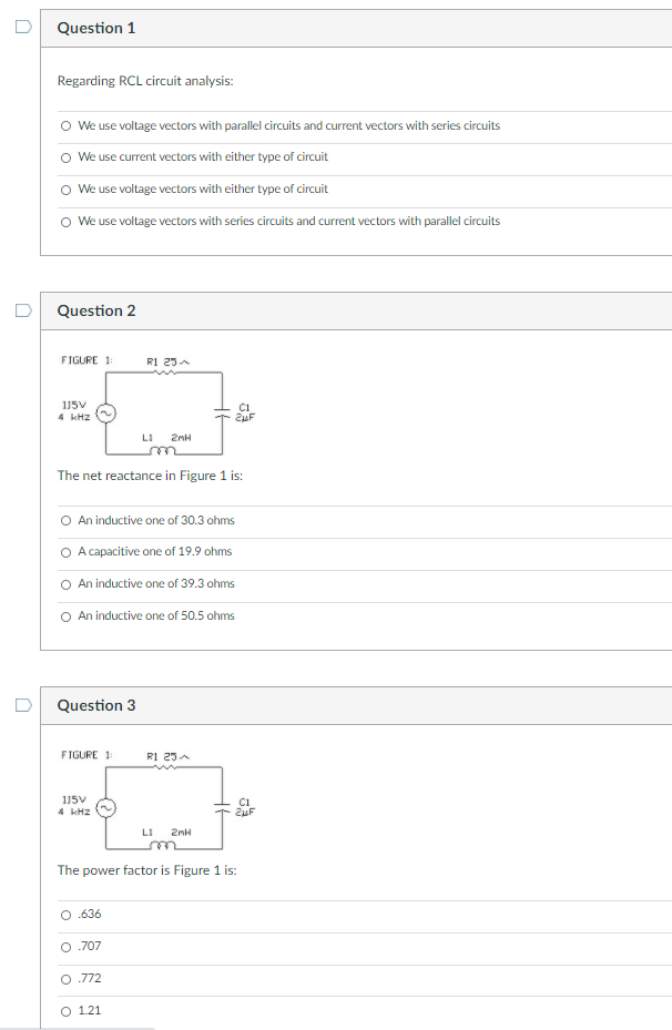 Solved Question 1 Regarding RCL circuit analysis: o We use | Chegg.com
