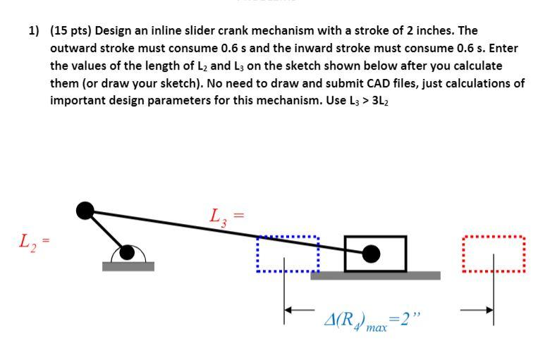 Solved 1) (15 pts) Design an inline slider crank mechanism | Chegg.com