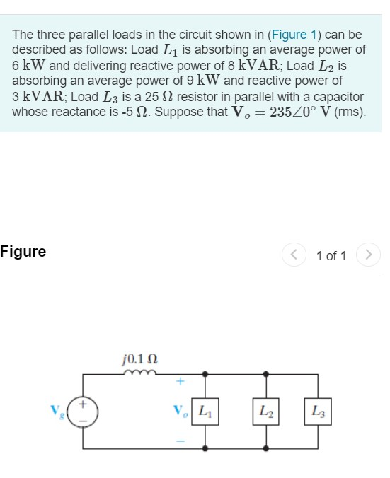 Solved The three parallel loads in the circuit shown in | Chegg.com