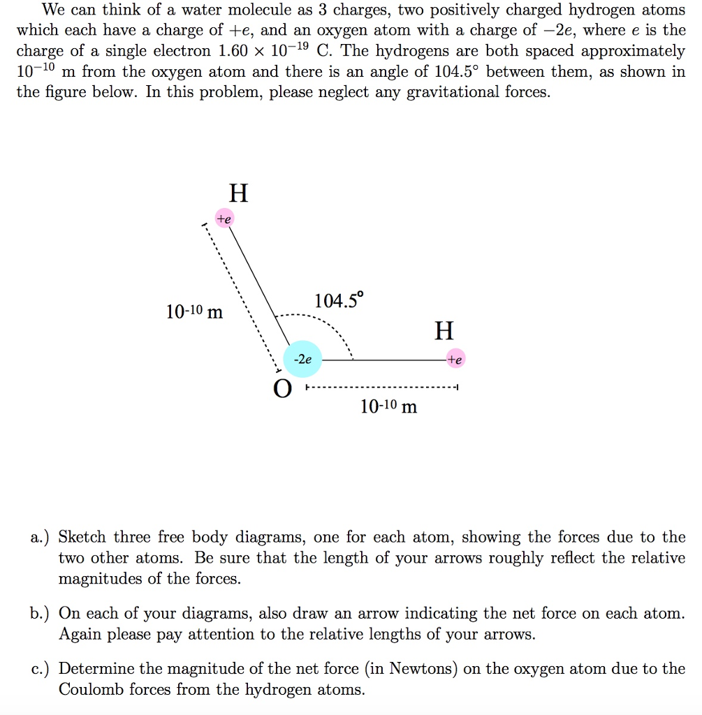 Solved We can think of a water molecule as 3 charges, two | Chegg.com