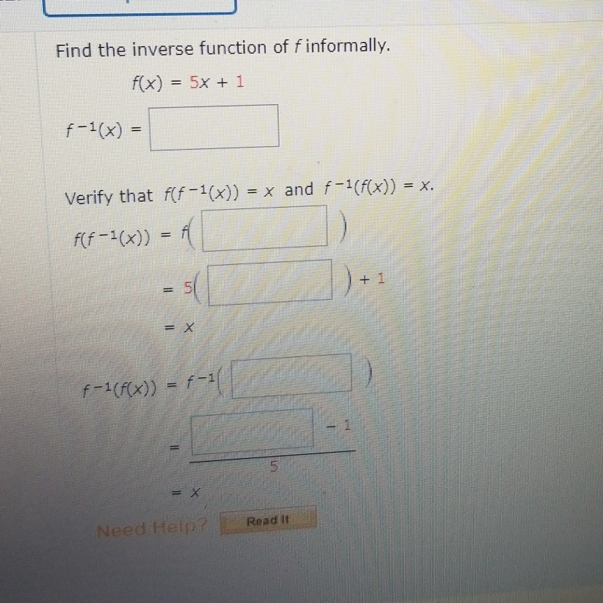 Solved Find the inverse function of finformally. f(x) = 5x + | Chegg.com