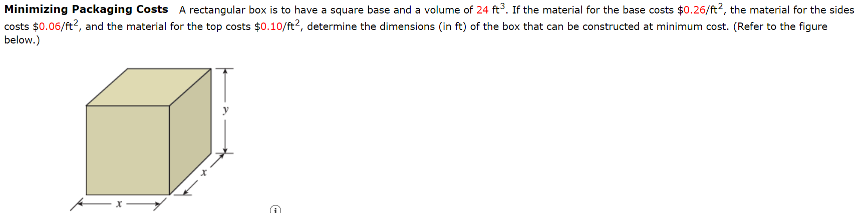 Solved Minimizing Packaging Costs A rectangular box is to | Chegg.com