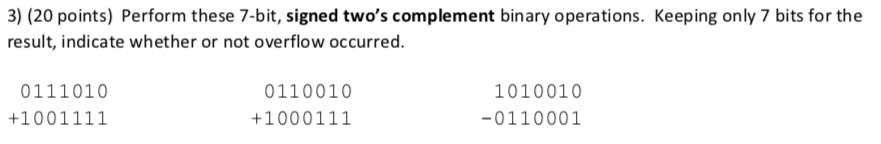 Solved 3) (20 points) Perform these 7-bit, signed two's | Chegg.com