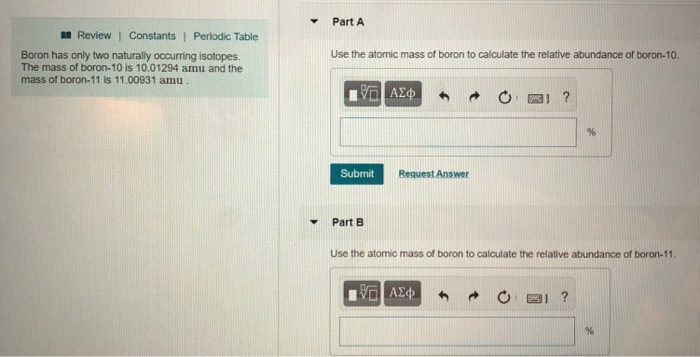 Solved PartA Review I constants l Periodic Table Boron has | Chegg.com