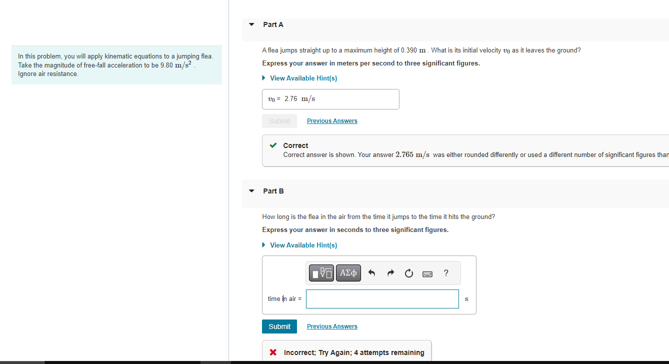 Solved A flea jumps straight up to a maximum height of 0.390 | Chegg.com