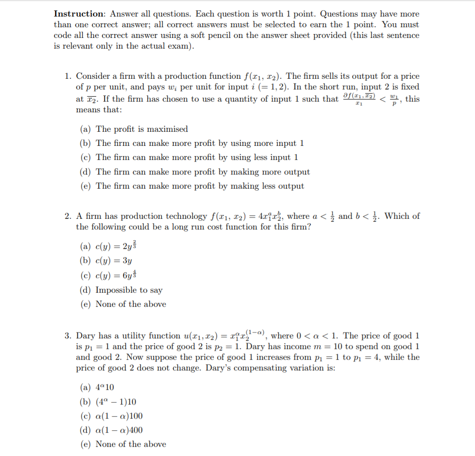 Solved Instruction: Answer all questions. Each question is | Chegg.com
