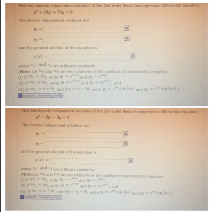 Solved Find two linearly independent solutions of the | Chegg.com